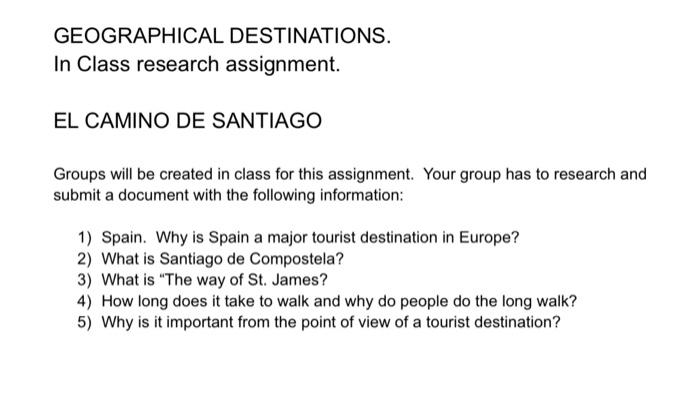 GEOGRAPHICAL DESTINATIONS. In Class research | Chegg.com