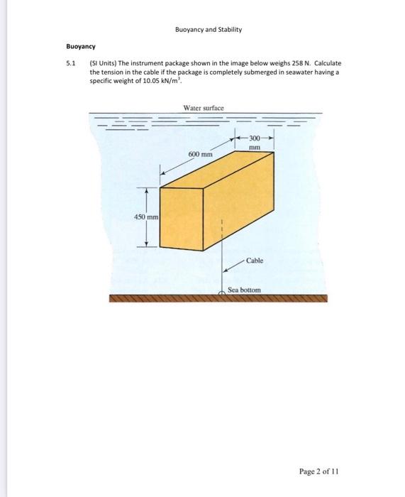 Solved Buoyancy 5.1 Buoyancy and Stability (SI Units) The | Chegg.com