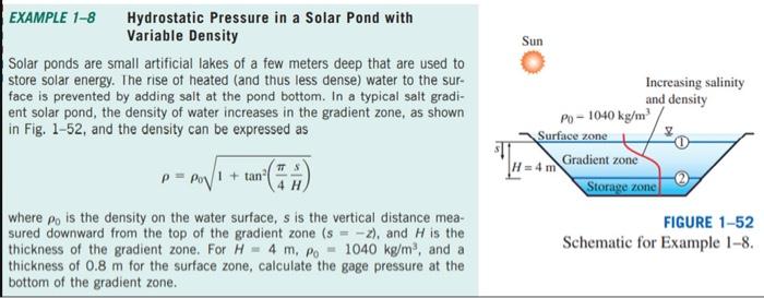 Solved EXAMPLE 1-8 Hydrostatic Pressure in a Solar Pond with | Chegg.com