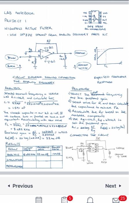 EE LAB NOTEBOOK O Vas E4 PROJECT DOT DPS OP3 HIGH | Chegg.com