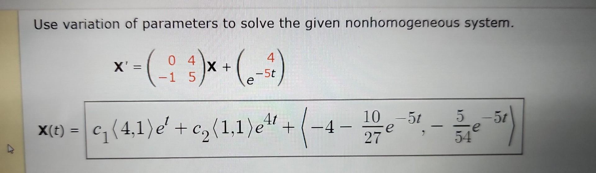 Solved Use variation of parameters to solve the given | Chegg.com
