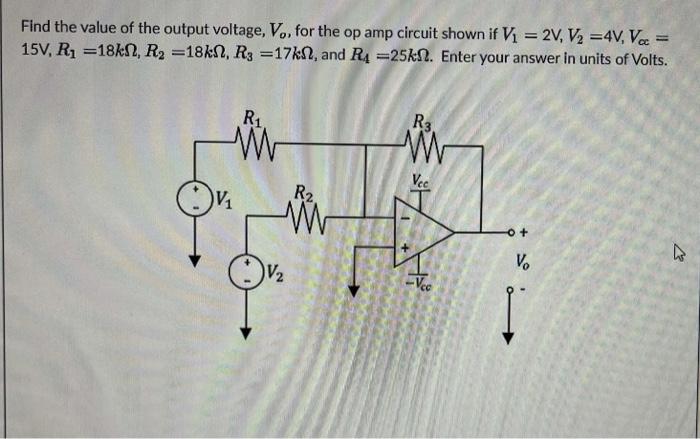 Solved Find the value of the output voltage, Vo, for the op | Chegg.com