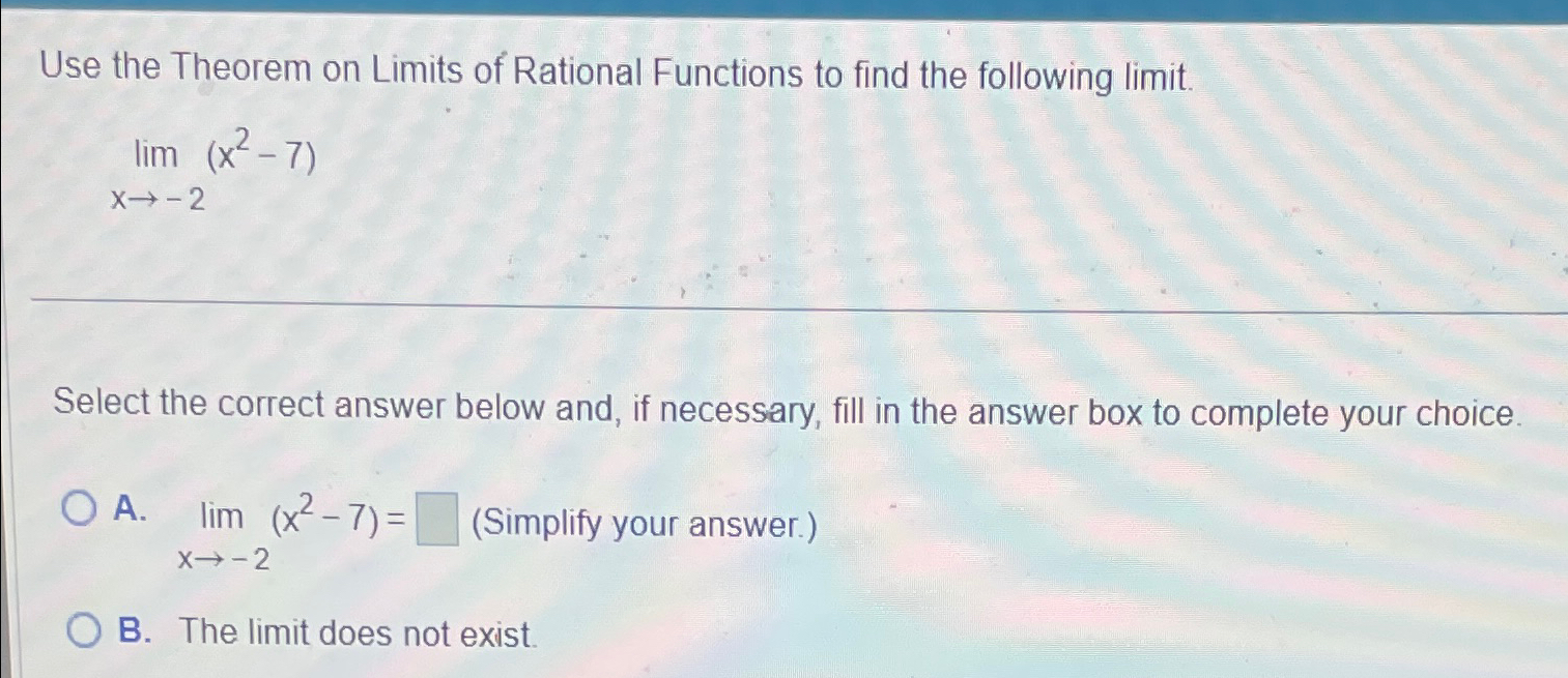 Solved Use the Theorem on Limits of Rational Functions to | Chegg.com