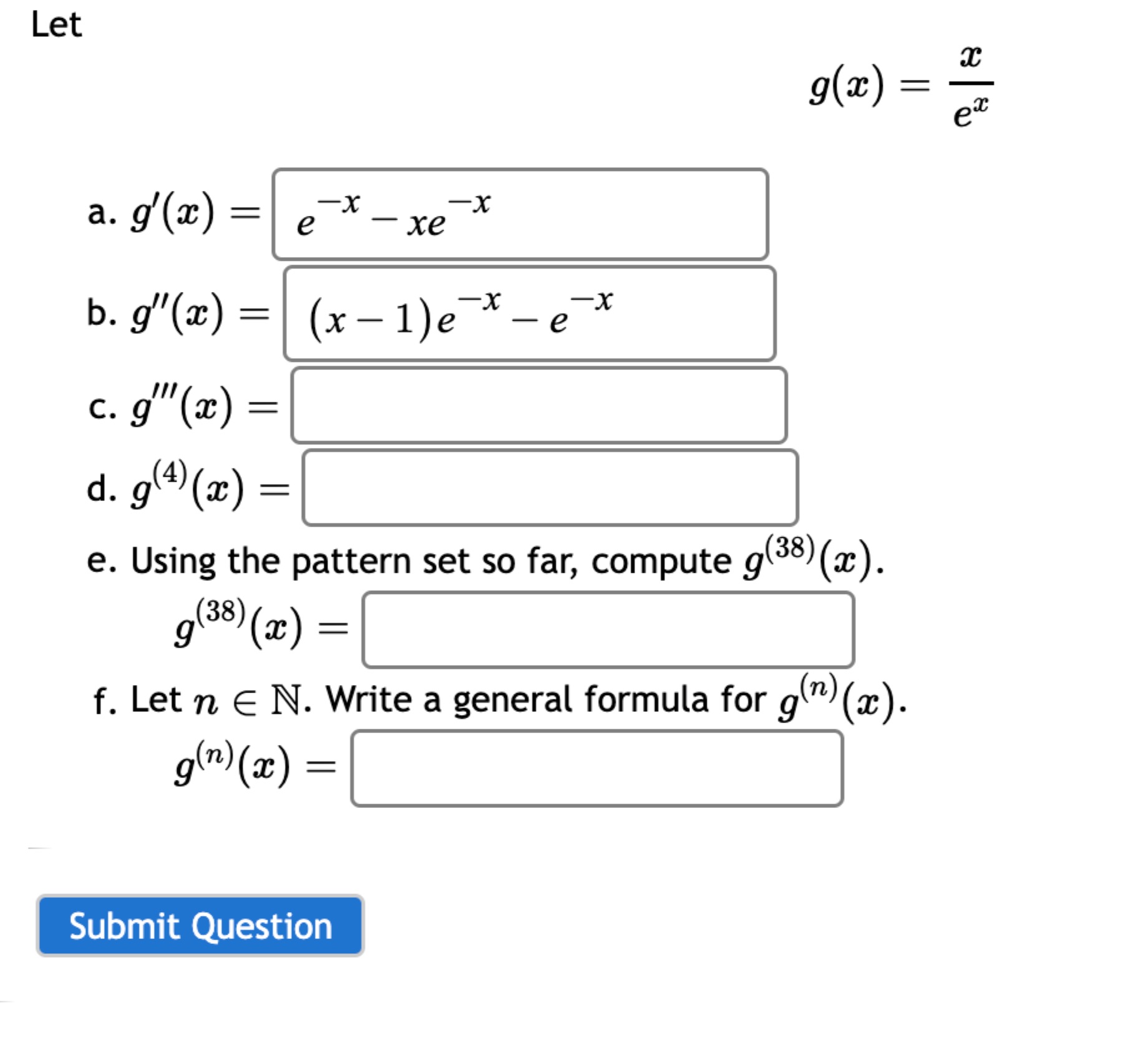 Solved c. g'''(x)=d. g(4)(x)=e. ﻿Using the pattern set so | Chegg.com