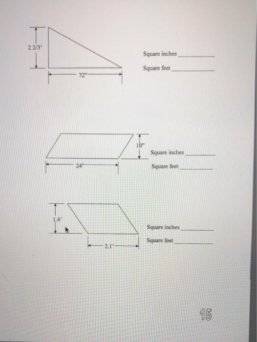 Solved 2 2/3 Square inches Square feet 72" 16" Square inches | Chegg.com