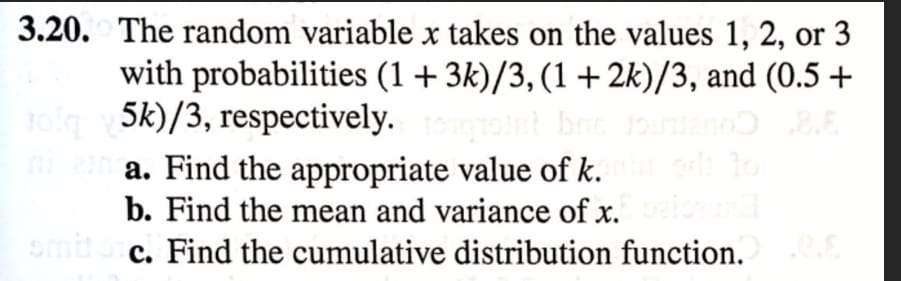 Solved 3.20. ﻿The random variable x ﻿takes on ﻿the values | Chegg.com