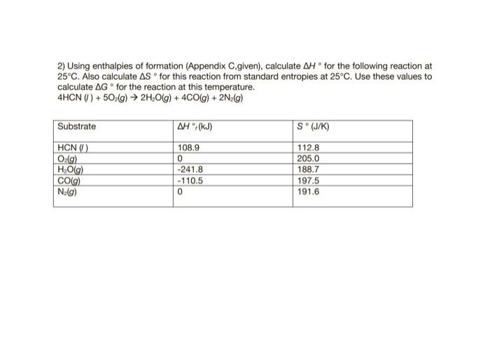 Solved 2) Using enthalpies of formation (Appendix C, given), | Chegg.com