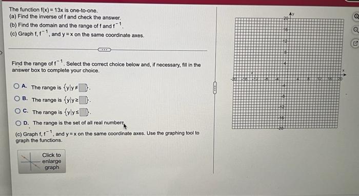 Solved The function f(x) = 13x is one-to-one. (a) Find the | Chegg.com