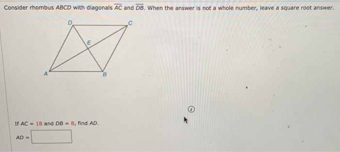 Solved Consider rhombus ABCD with diagonals AC and DB. When | Chegg.com