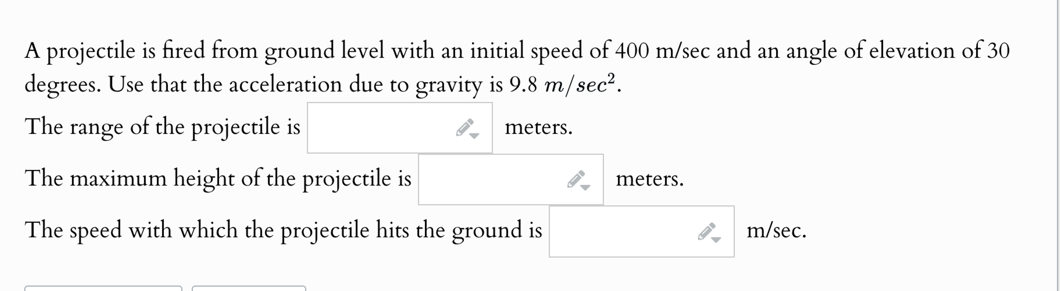 Solved A projectile is fired from ground level with an | Chegg.com