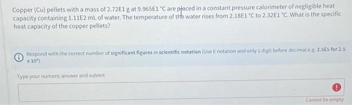 Solved Copper (Cu) pellets with a mass of 2.72E1 g at | Chegg.com