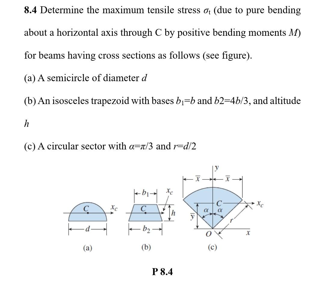 Solved 8.4 Determine the maximum tensile stress σt (due to | Chegg.com