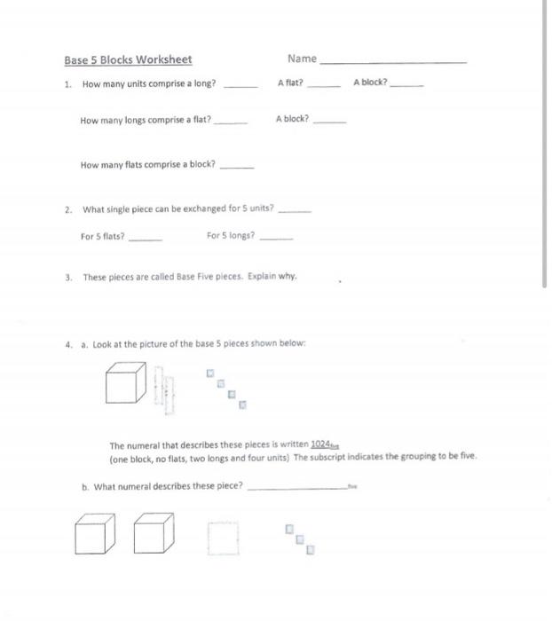 Solved Base 5 Blocks Worksheet 1. How many units comprise a | Chegg.com