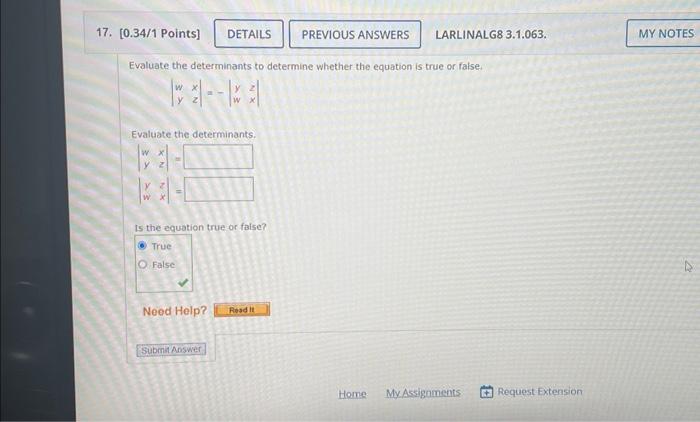 Solved Evaluate the determinants to determine whether the | Chegg.com