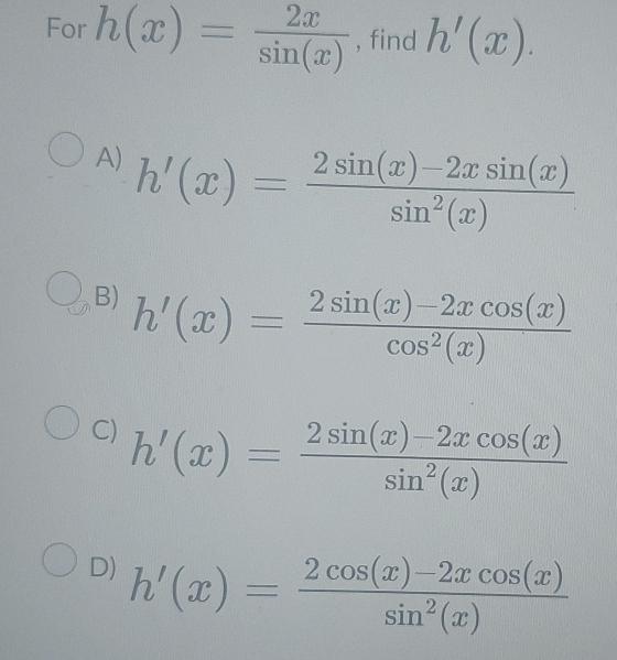Solved For h(x)=2xsin(x), ﻿find | Chegg.com