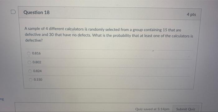 Solved A sample of 4 different calculators is randomly | Chegg.com