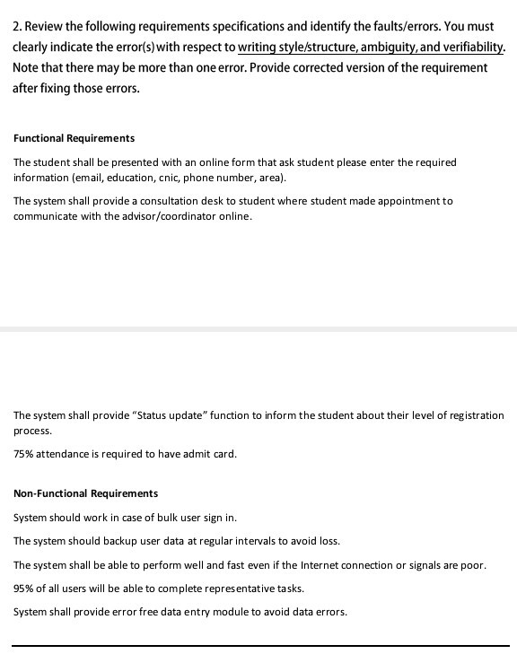 Solved 2. Review the following requirements specifications | Chegg.com