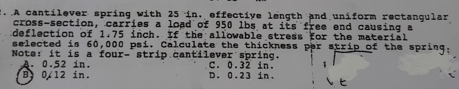 Solved A cantilever spring with 25 in. effective length and | Chegg.com