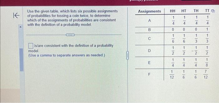 Solved Use the given table, which lists six possible | Chegg.com