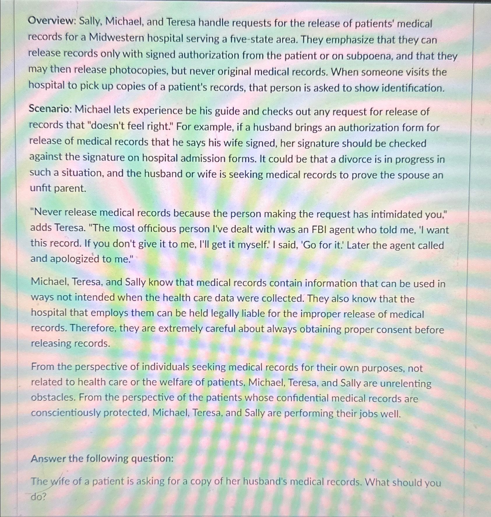 Solved Overview: Sally, Michael, and Teresa handle requests | Chegg.com