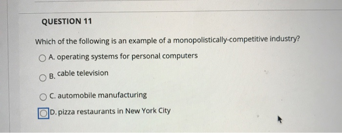 Solved QUESTION 11 Which of the following is an example of a | Chegg.com