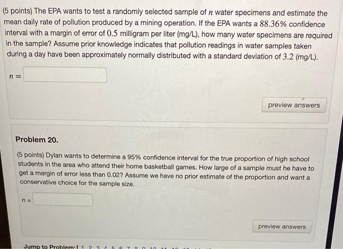 Solved (5 points) The EPA wants to test a randomly selected | Chegg.com