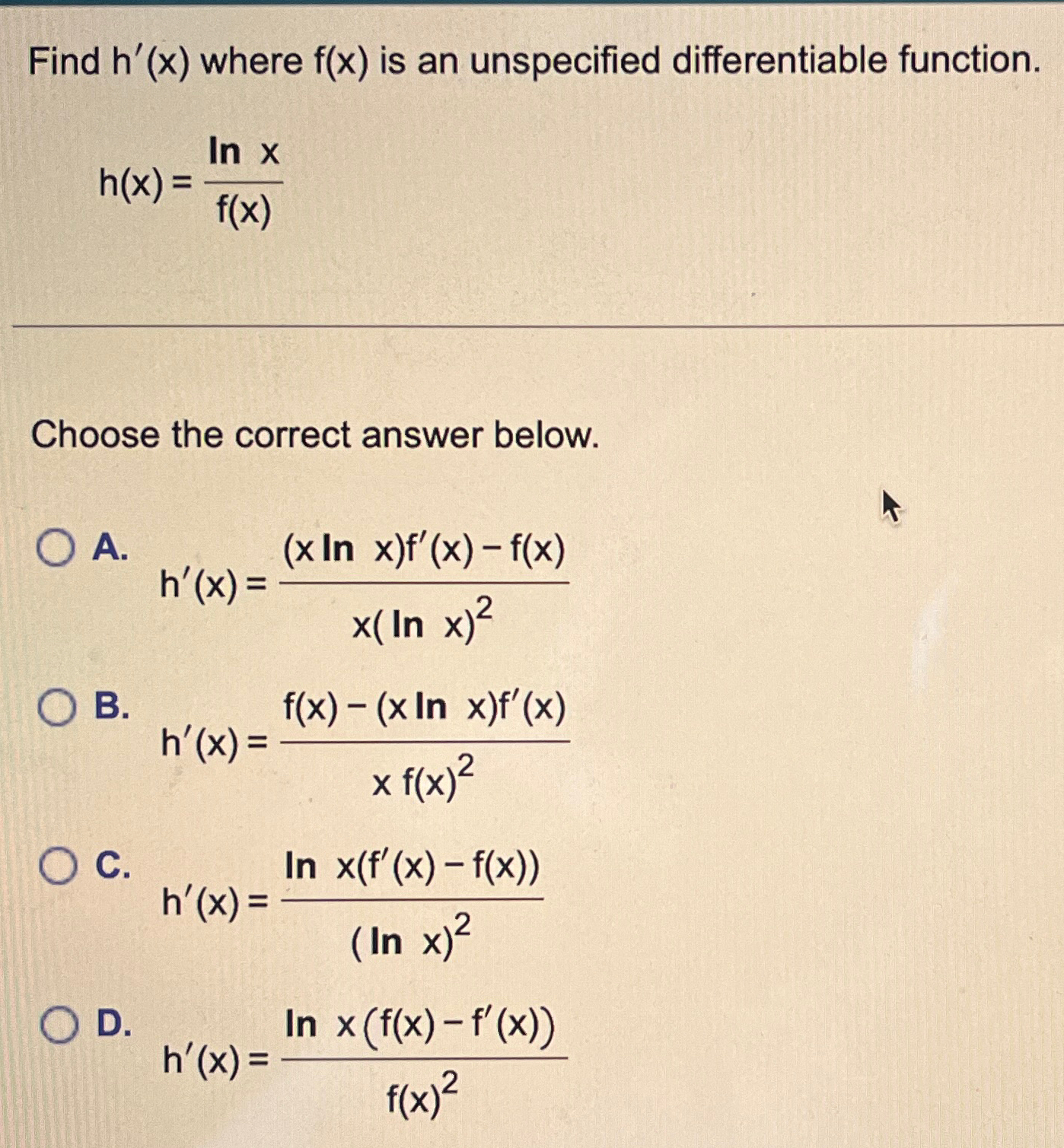 Solved Find h'(x) ﻿where f(x) ﻿is an unspecified | Chegg.com