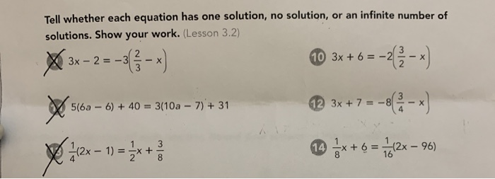 Solved Tell whether each equation has one solution, no | Chegg.com