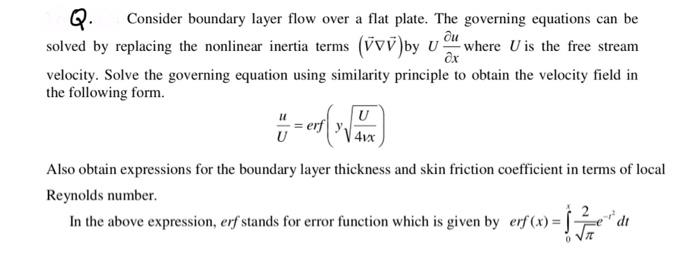 Solved Q Consider boundary layer flow over a flat plate. The | Chegg.com