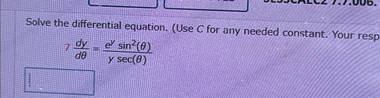 Solved Solve the differential equation. (Use C ﻿for any | Chegg.com