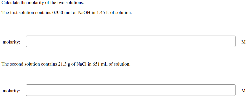 Solved Calculate the molarity of the two solutions.The first | Chegg.com