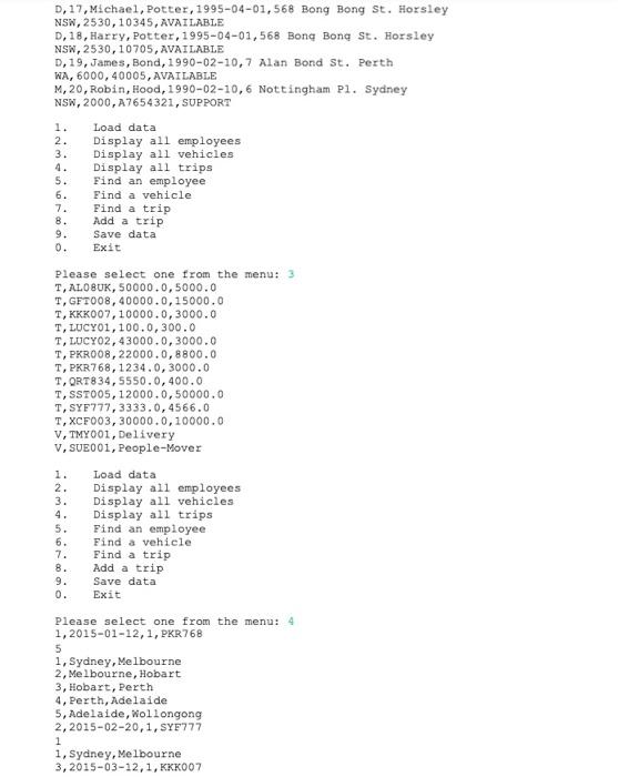 Solved Implement a Trip Management System using Java, with | Chegg.com