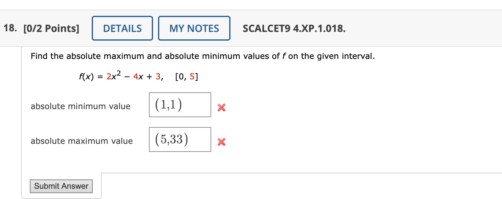 Solved [0/2 ﻿Points]SCALCET9 4.XP.1.018.Find the absolute | Chegg.com
