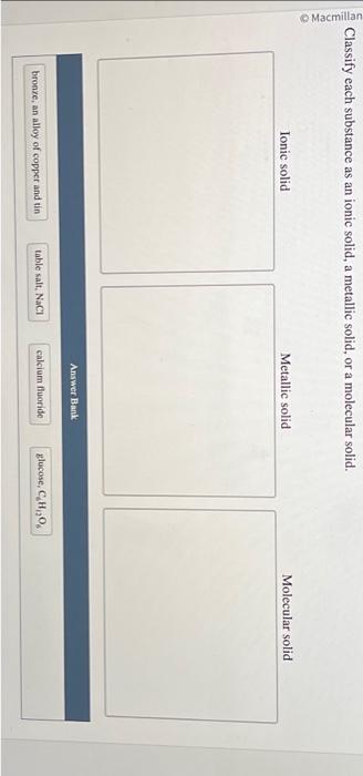 Macmillan Classify each substance as an ionic solid, | Chegg.com
