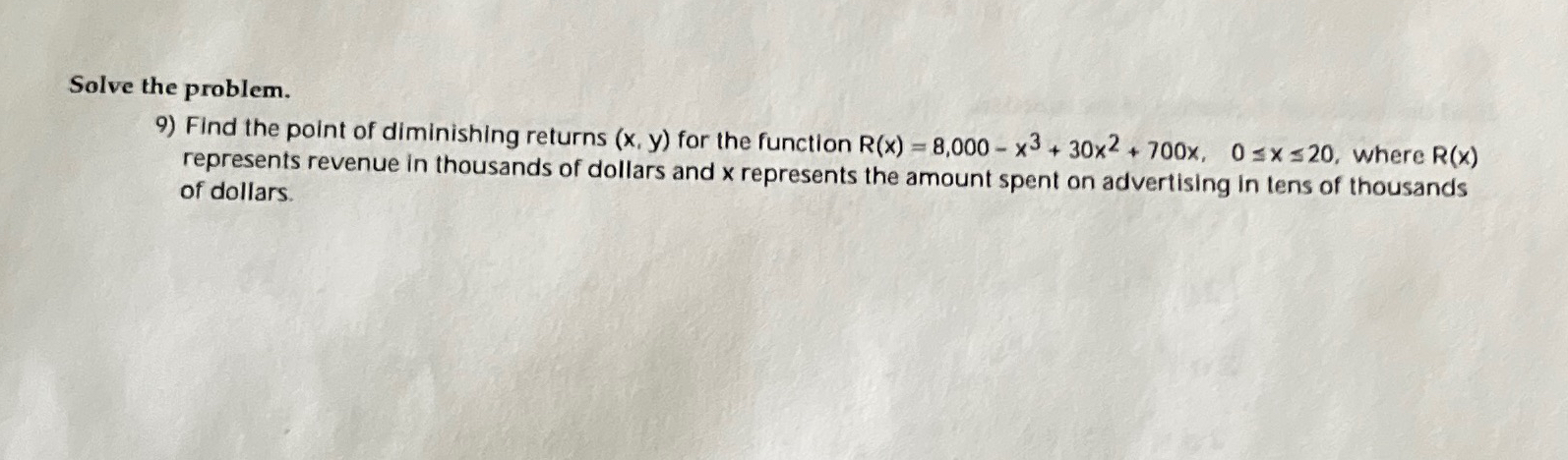 Solved Solve the problem.Find the point of diminishing | Chegg.com