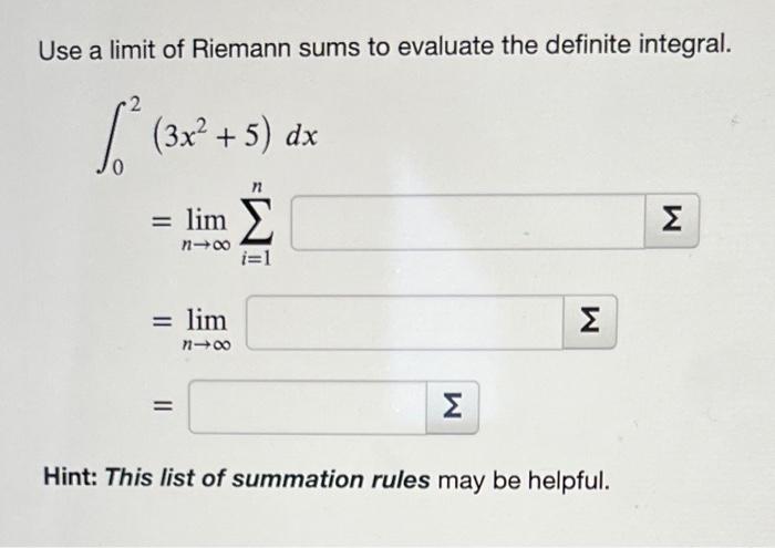 Solved Use a limit of Riemann sums to evaluate the definite | Chegg.com