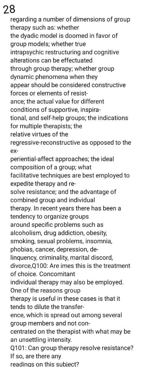 28 regarding a number of dimensions of group therapy | Chegg.com