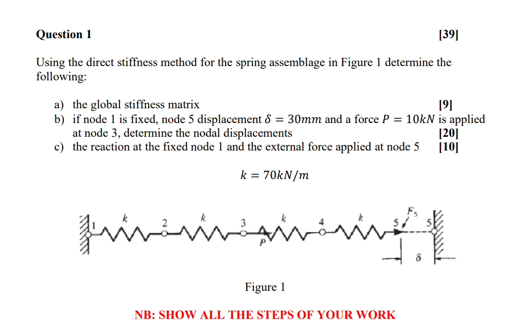Solved Question 2Using the direct stiffness method for the | Chegg.com