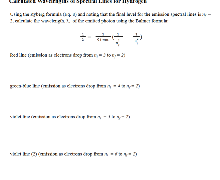 Solved Using the Ryberg formula (Eq. 8) ﻿and noting that the | Chegg.com