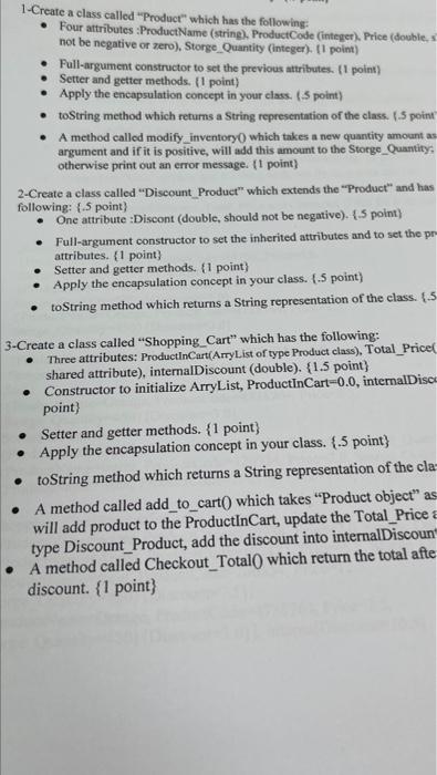 Solved 1-Create a class called "Product which has the | Chegg.com