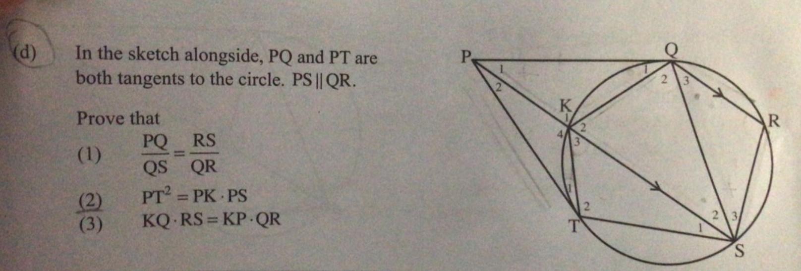 Solved In the sketch alongside, PQ and PT are both tangents | Chegg.com