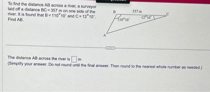 Solved To find the distance \\( A B \\) across a river, a | Chegg.com