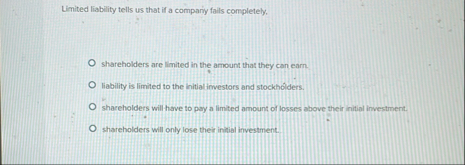 Solved Limited liability tells us that if a company fails | Chegg.com