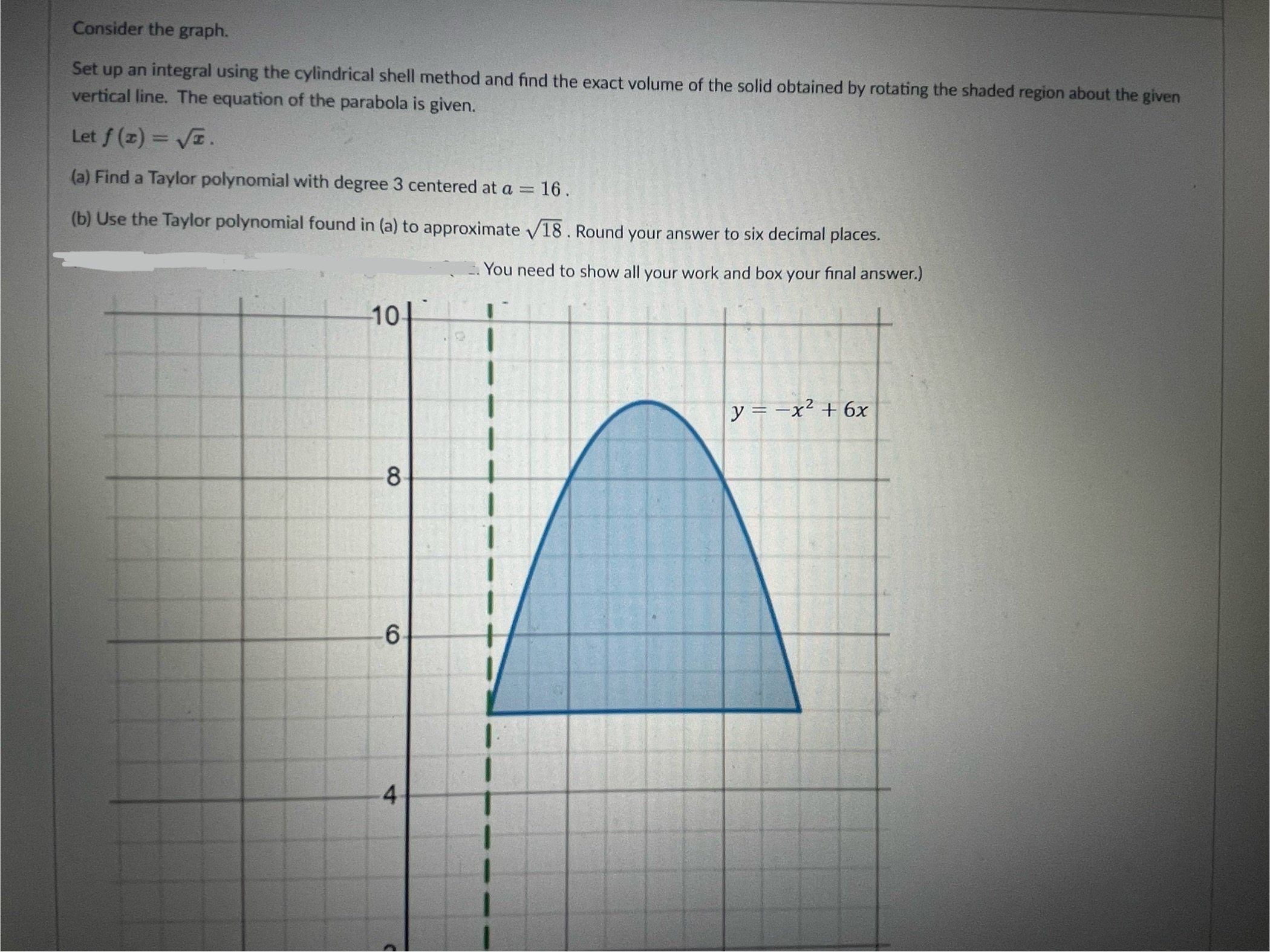 Solved Consider the graph.Set up an integral using the | Chegg.com