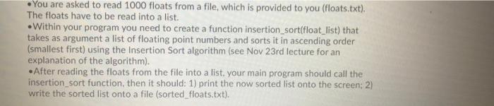 Solved •You are asked to read 1000 floats from a file, which | Chegg.com