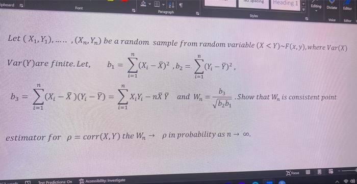 Solved Let (X1,Y1),….,(Xn,Yn) be a random sample from random | Chegg.com