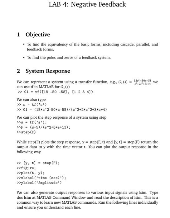 Solved LAB 4: Negative Feedback 1 Objective - To find the | Chegg.com