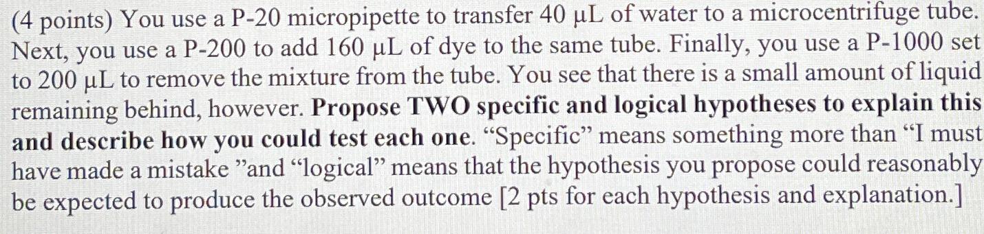 Solved (4 ﻿points) ﻿You use a P-20 ﻿micropipette to transfer | Chegg.com