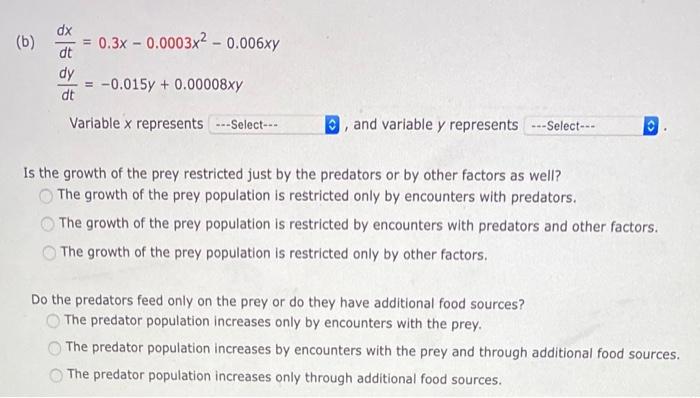 Solved For each predator-prey system, determine which of the | Chegg.com