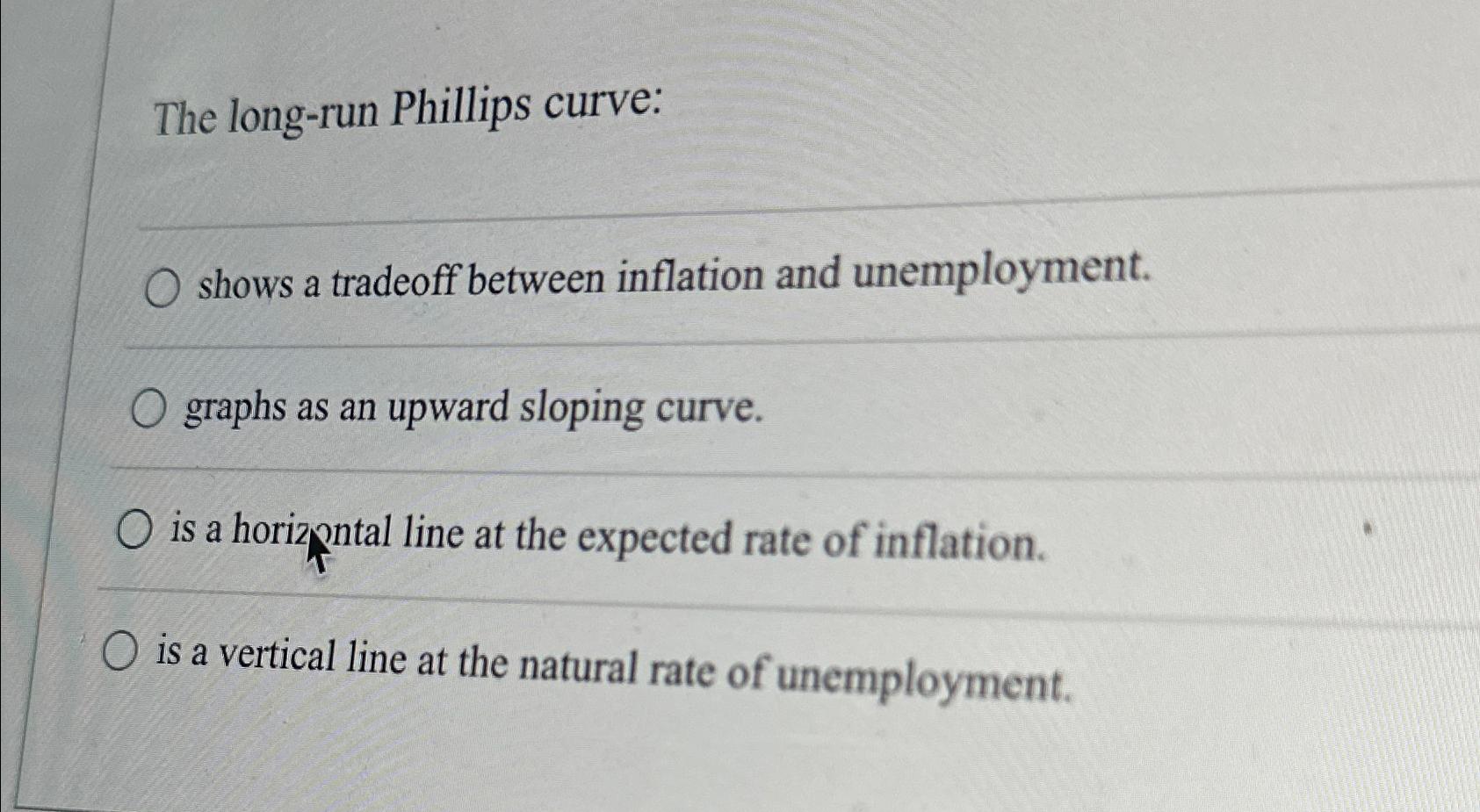 Solved The long-run Phillips curve:shows a tradeoff between | Chegg.com
